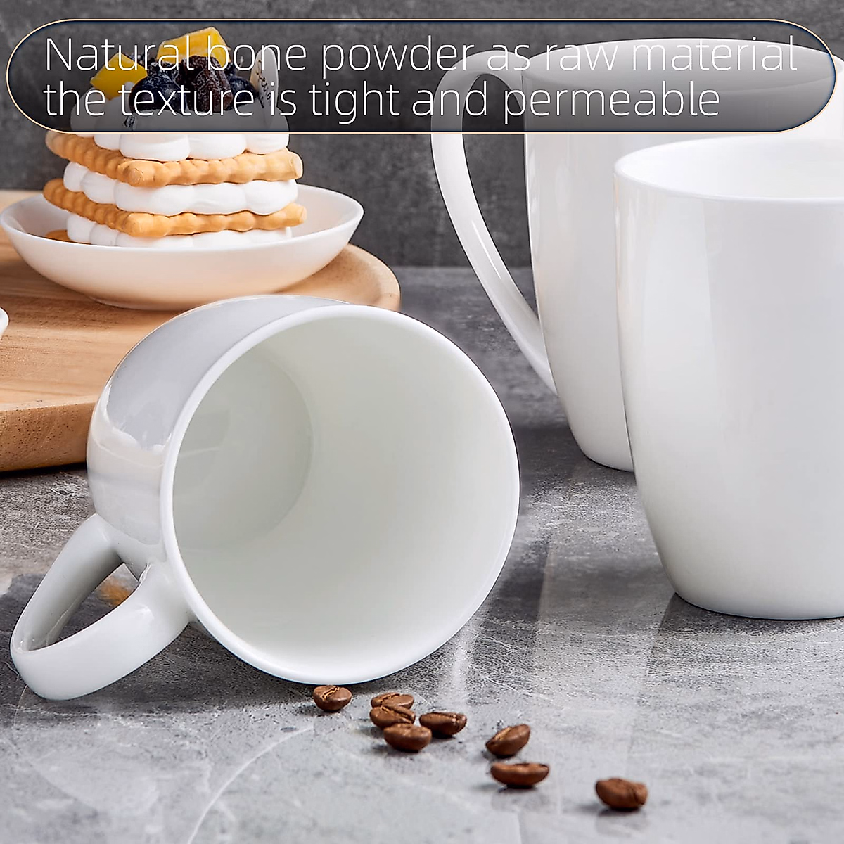 Gang Rinpoche 12 oz Fine Bone China Coffee Mugs, Over 45% Bone Content of Mugs, Durable Porcelain Coffee Mugs Sets, White Ceramic Tea Milk Cups Set of 4, Lightweight Christmas Bright Mugs