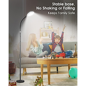 YIKBIK LED Floor Lamp for Bedroom, 24W 2400LM 74 Inch Standing Lamp with 3 Color Temperatures, Modern floor Reading Lamp with Remote & Touch Control, Adjustable gooseneck floor lamp for Office Reading