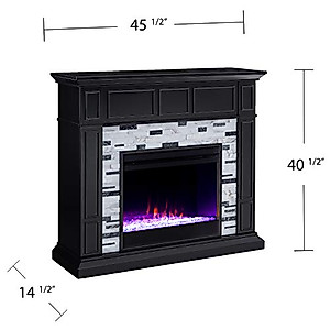 SEI Furniture Drovling Marble Tiled Color Changing Electric Fireplace, Black-White-Gray