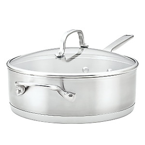 KitchenAid 3-Ply Base Brushed Stainless Steel Deep Saute Pan with Helper Handle and Lid, 4.5 Quart
