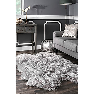 nuLOOM Fluffy Faux Sheepskin Quarto Shag Area Rug, 3' 6" x 6', Light Grey