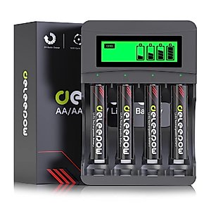 Deleepow Rechargeable AAA Batteries 1200mWh AAA Lithium Rechargeable Batteries 4-Pack 1.5V 1500 Cycle with LCD Charger