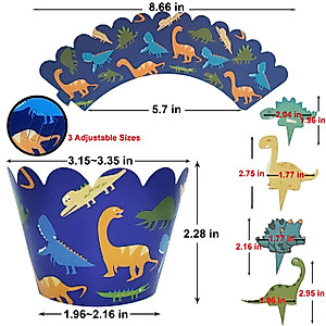 48Pcs Dinosaur Cupcake Toppers and Wrappers, Reversible Cupcake Liners with Dinosaur Picks - Cute Mini Cake Decorations for Baby Shower, Birthday Party - Jurassic World Theme Dino Party Supplies Decor