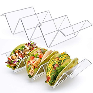 Unique Plus Acrylic Taco Holder Stands Set of 4 Clear Stand Tray Serving Plates Each Rack Holds 3 Tacos Modern Lucite Holders Size 8.7 Inch x 2 for Kitchen Table Restaurant Party Decoration Food Safe