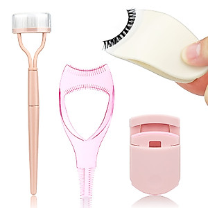 Juome 4 in 1 Eyelash Applicator Tool Kit, False Lash Clip Applicator Portable Eyelash Curlers Eyelash Separator Tool Mascara Comb Lash Buddy Set for Women Girls