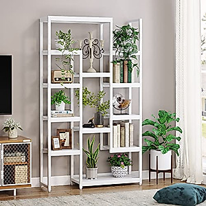 TRIBESIGNS WAY TO ORIGIN 6-Tier White Bookshelf and Bookcase, 70.9-inch Tall Bookcase with 12-Shelf Open Display Shelves, Modern Industrial Book Storage Organizer for Living Room, Home Office