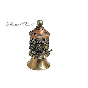 Table Top Copper Brass Tibetan Buddhist 8 Lucky Symbols Prayer Wheel