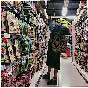 Froiny Leopard Printed Shoulder Bag Soft Large Tote Purse Handbag Travel Satchel Shopping Bag for Women