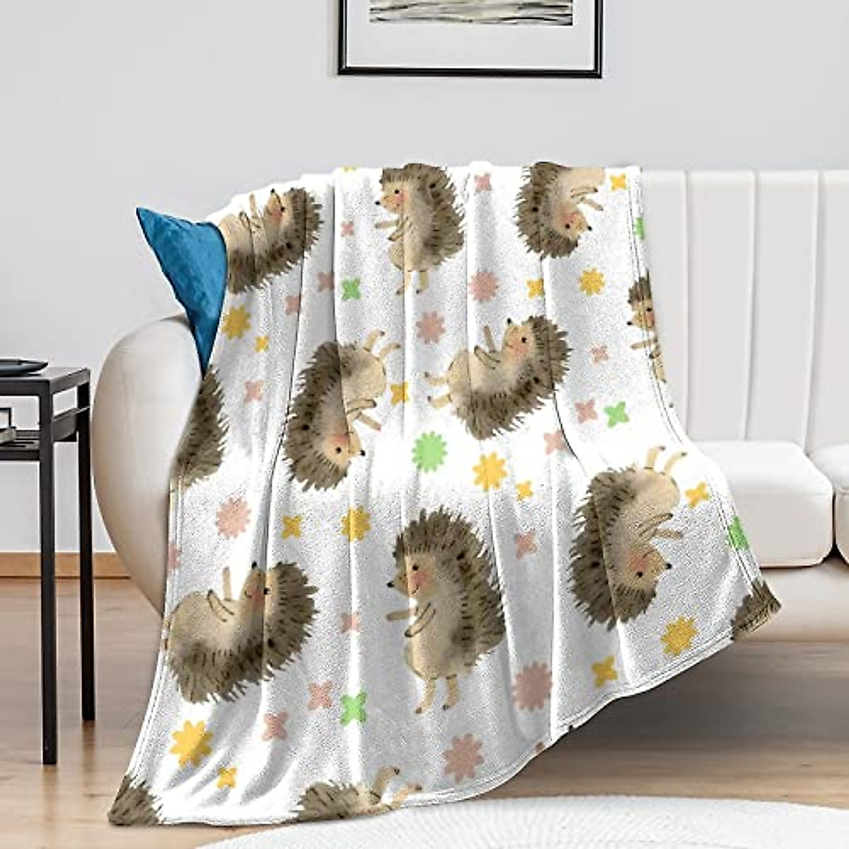MIGWKOYR Cute Hedgehog Blanket Soft Cartoon Hedgehog Print Throw Blanket For Kids Adults Warm Flannel Fleece Bed Blanket For Couch Sofa Chair Office (Kids)