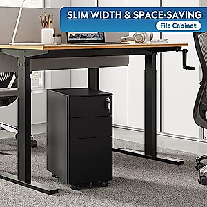 DEVAISE 3 Drawer Vertical File Cabinet, Mobile Filing Cabinet with Slim Width for Home Office, Black