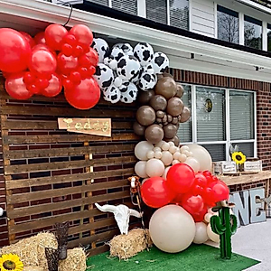 157Pcs First Rodeo Balloon Garland Arch Kit - First Rodeo Party Decorations Backdrop with Black Red Khaki Cow Printed Balloon for CowBoy Themed Party Baby Shower Farm Birthday Party Decorations