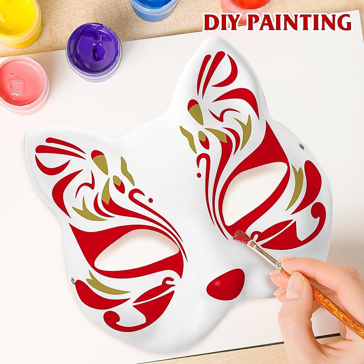 NUOBESTY 10 Pcs White Face Paper Masks Blank Mask for Decorating DIY Painting Masquerade Cosplay Party (Cat Style)