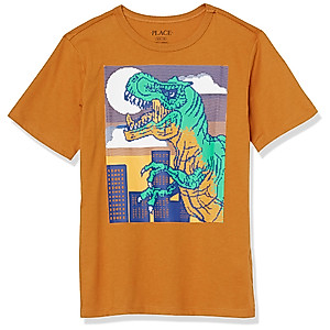 The Children's Place,Short Sleeve Dinosaur Graphic T-Shirt,Honey Comb,Medium (7/8)