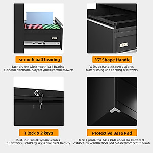INTERGREAT Lateral File Cabinet 2 Drawer, Metal Filing Cabinet with Lock for Legal/Letter A4 Size, Locking Black File Cabinet for Home Office