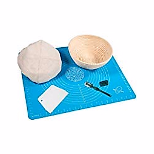 VYKYLOMA Banneton Proofing Basket for Artisan Bread - 9 Inch, Beige, Sturdy, Durable, Easy to Clean, Non-stick Silicone Baking Mat Included