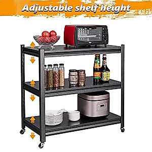 STANI Garage Shelving, Rolling Shelf with Wheels for Storage, 3-Tier Metal Shelving Unit with Wheels for Garage Kitchen Office, Utility Carts with Wheels, Bakers Rack Shelf, Storage Shelves on Wheels