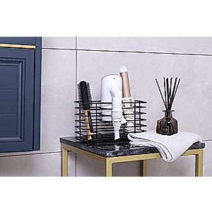 YCOCO Hair Dryer Holder,Hair Tool Organizer Wall Mount Metal Wire Bathroom Hair Care Styling Tool Organizer Storage Basket for Hair Dryer, Flat Irons, Curling Wands, Hair Straighteners,Black