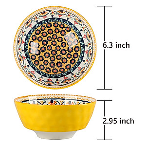 HSOFBLUES Soup Bowls 24 oz Ceramic Floral Bowl Set of 4 for Soup Salad Ramen Rice, Assorted Vibrant Colors Microwave Dishwasher Safe