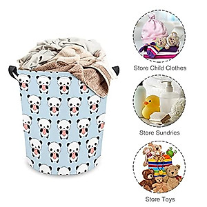 Cute Panda Heart Large Laundry Basket Hamper Bag Washing with Handles for College Dorm Portable