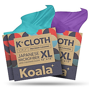Koala Lens Cleaning Cloth | Japanese Microfiber | Glasses Cleaning Cloths | Eyeglass Lens Cleaner | Eyeglasses, Camera Lens, VR/AR Headset, and Screen Cleaning | Blue & Purple (Pack of 3)