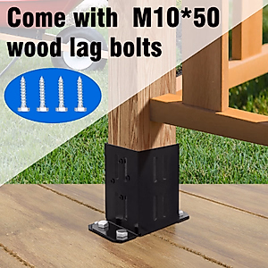 Eapele 4x4 Wood Fence Post Anchor Base, 13GA Thick Steel and Black Powder Coated,Come with Wood Screws and Concrete Anchors(Set of 2)