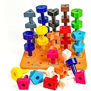 Skoolzy Toddler Peg Board 38 pcs - Pegboard for Toddlers - Stacking Peg Board - Montessori Learning Toys for Toddlers 2+