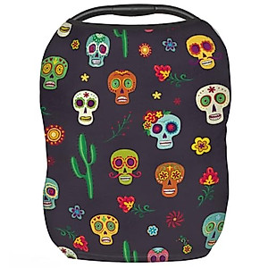 Sugar Skull Flowers Baby Car Seat Cover for Baby Boys and Girls Breathable Lightweight Carseat Cover Baby Carrier Cover Soft Flexible for Girls Boys