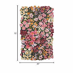 BLUEEDGERUG Handmade Flower Multicoloured Irregular Area Rug 100% Imported Blended Wool Floral Area Rug (2.6x6.0 feet)