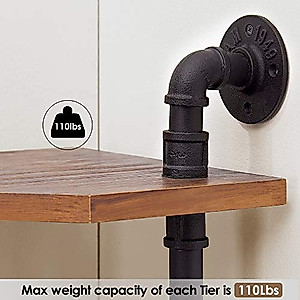 ivinta Industrial Bookcase Corner Shelf, 5 Shelf Wall Mount Pipe Bookshelf Solid Wood Shelves, Corner Standing Bookcase, Metal Display Stand