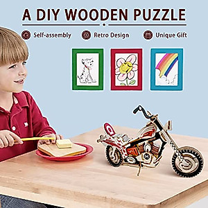 3D Wooden Puzzle - Motorcycle Wooden Crafts Assembly Building Model - Mechanical Car Model Kits - Wood DIY Brain Teaser Puzzle for Adults and Teens Boys Girls (Motorcycle)
