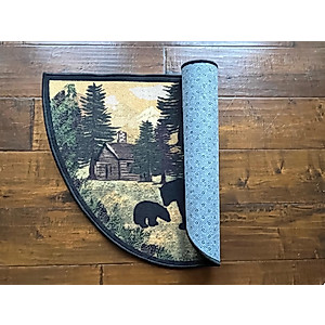 Cozy Floor Mats Hearth Rug for Fireplace, Bear & Cub, Non Slip Kitchen Mat, Green Black Gold Cream, Half Circle, Fire Resistant, Nature, Half Round, Heat Resistant, Cabin Rug (26"x 39")
