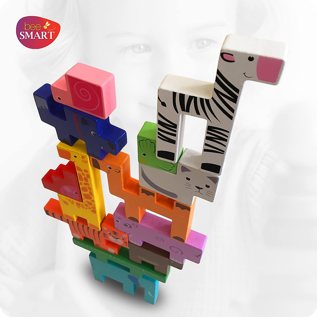 bee SMART Wooden Stacking Balancing Animal Activity Toy | Wooden Box & Bag | Kids Activity Montessori Educational Colourful Gifts for Preschool & Toddlers Boys & Girls