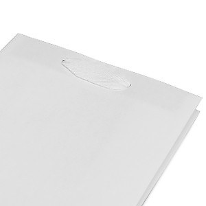 White Gift Bags with Handles - 8x4x10 Inch 25 Pack Designer Shopping Bags in Bulk, Small Gift Wrap with Fabric Ribbon Handle for Boutiques, Small Business, Retail Stores, Merchandise, Birthday Parties