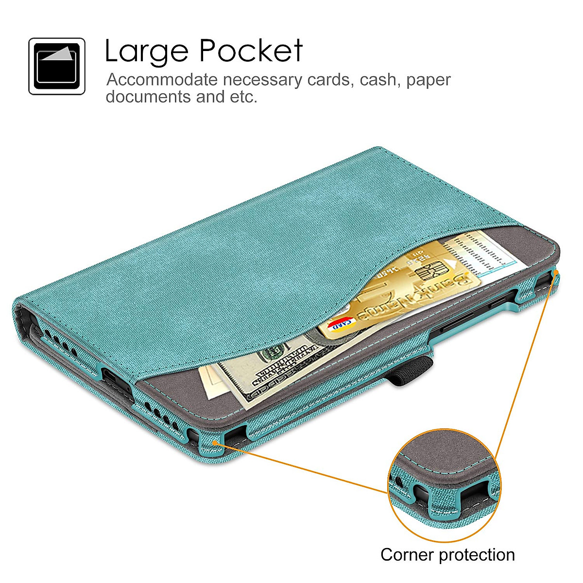 Fintie Case for Samsung Galaxy Tab A 8.0 2019 Without S Pen Model (SM-T290 Wi-Fi, SM-T295 LTE), [Corner Protection] Multi-Angle Viewing Stand Cover with Pocket, Turquoise/Brown
