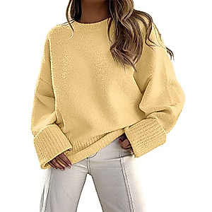 ANRABESS Women's Oversized Crewneck Long Sleeve Fuzzy Knit Casual Chunky Warm 2025 Fall Pullover Sweaters Top Trendy Outfits Yellow X-Large