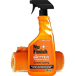Nu Finish Better Than Wax Ceramic Coating + Microfiber Towel, Ceramic Car Coating with Microfiber Cleaning Cloth, 24 Fl Oz