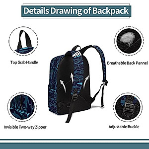 Gsobvpe Big Shark Printing Backpack for Girls and Boys, Breathable 17 Inch Bookbag Lightweight Casual Daypack for Travel Work College