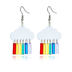 ONLYJUMP Cute Clouds Lightning Bolt Earrings for Women Creative Acrylic Transparent Earrings Lovely Clouds Rainbow Lightning Raindrop Earrings Cartoon Sweet Funny Earrings (Clouds Bar)