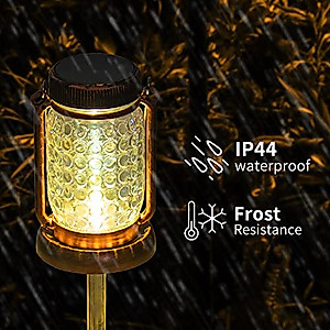 Outdoor Garden Decor, 2 Pack Solar Lantern Waterproof Warmwhite Mason Jar Hanging Lights, Porch Decorative for Garden Yard Patio Backyard Deck Courtyard Lawn