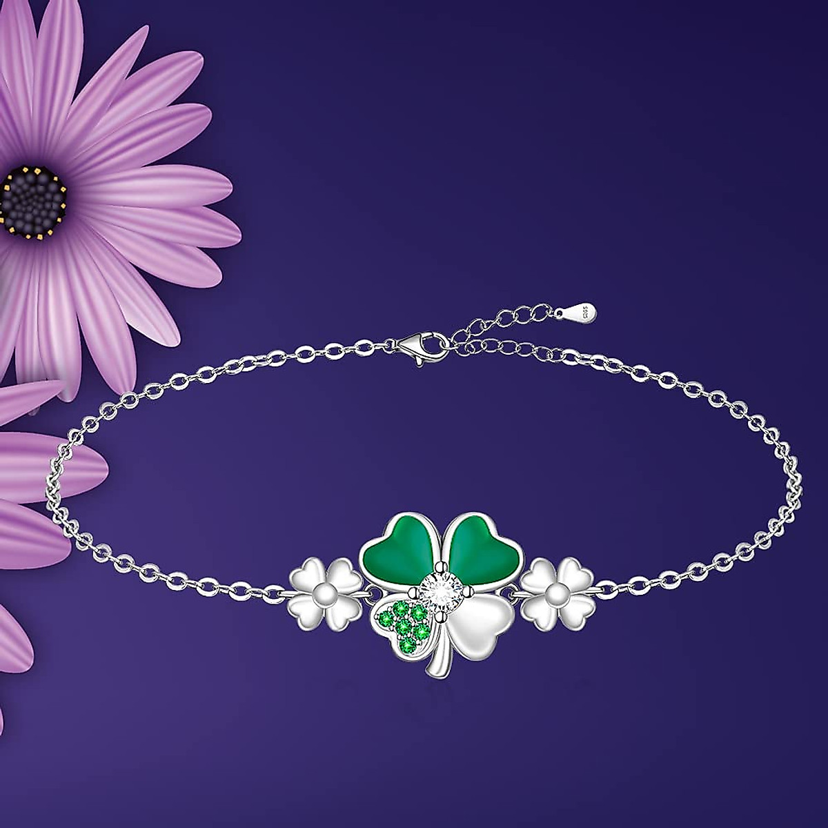 Talonior Good Luck Four Leaf Clover Bracelet for Women Friends Green St Patricks Day Gifts Irish Jewelry Shamrock Bracelets Sterling Silver
