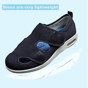 W&LESVAGO Women's Wide Width Diabetic Shoes, Air Cushion Lightweight Comfy Sandals Walking Shoes for Elderly Swollen Bandaged Feet Indoor/Outdoor(8, Black)