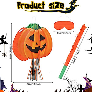 Aoriher Halloween Pumpkin Piñata Pull String Pumpkin Piñata with Stick and Blindfold Halloween Hanging Decoration Piñata Mexican Piñatas Small Pumpkin Piñata for Halloween Fall Party Supplies