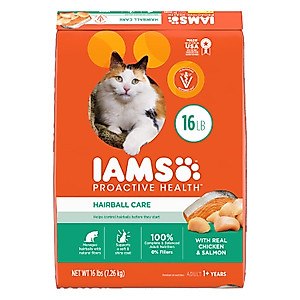 IAMS Proactive Health Adult Hairball Care Dry Cat Food with Chicken and Salmon, 16 lb. Bag