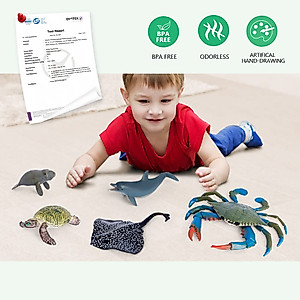 Volnau Sea Creature Toys Figures 13PCS Atlantic Ocean Shark Animals Figurines for Toddlers Kids Christmas Decoration Gift Plastic Fish Preschool Pack and Bath Set