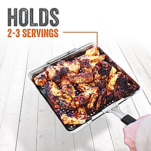 Yukon Glory BBQ 'N Serve™ Wide BBQ Grill Basket The Grilling Basket Includes a Clip-On Handle - Perfect Grill Baskets for Outdoor Grill Vegetables or Fish Basket & Meat