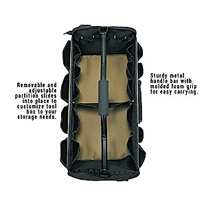 Custom Leathercraft WORK GEAR 1579 20 Inch, Open Top, Soft Sided Tool Box, 27 Pockets