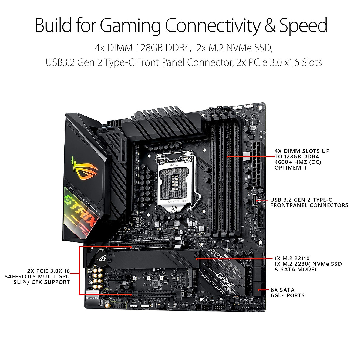 ASUS ROG Strix Z490-G Gaming (WiFi 6) Z490 LGA 1200 (Intel® 10th Gen) SFF Micro ATX Gaming Motherboard (12+2 Power Stages, Intel® 2.5 Gb Ethernet, Bluetooth v5.1 and Aura Sync)