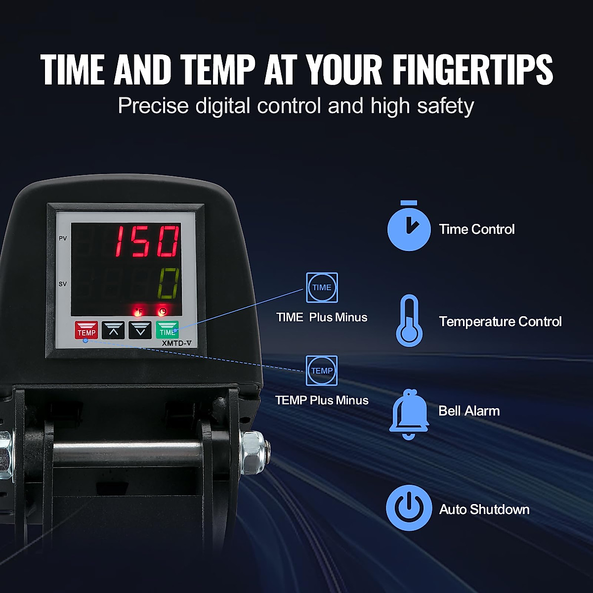 VEVOR Heat Press Machine, 15x15in / 38x38cm, Clamshell Sublimation Transfer Printer with Teflon Coated, Digital Precise Heat Control, Silica-Gel Sponge Powerpress for T-Shirt Bag Pad, Black