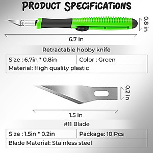 TIFICAL Exacto Knife Retractable, 1 Pack Small Precision Knife with 10 Pcs Blades 11, Lightweight Hobby Knife, Craft Knife for Paper Art, Vinyl Weeding, Stencil, Scrapbooking
