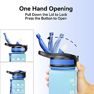 CHEERSONIC 32 oz Water Bottle with Times to Drink and Straw, Motivational Drinking Bottles with Carrying Strap BPA & Toxic Free Leak proof Bottle, Perfect for Fitness, Gym and Outdoors (Gradual Blue)